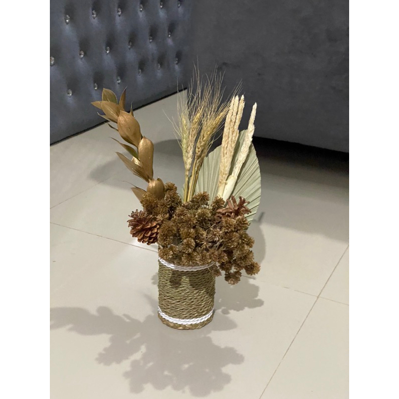 Jual Paket Bunga dan Pot Mendong untuk Meja/Bunga Kering/Daun Palem ...
