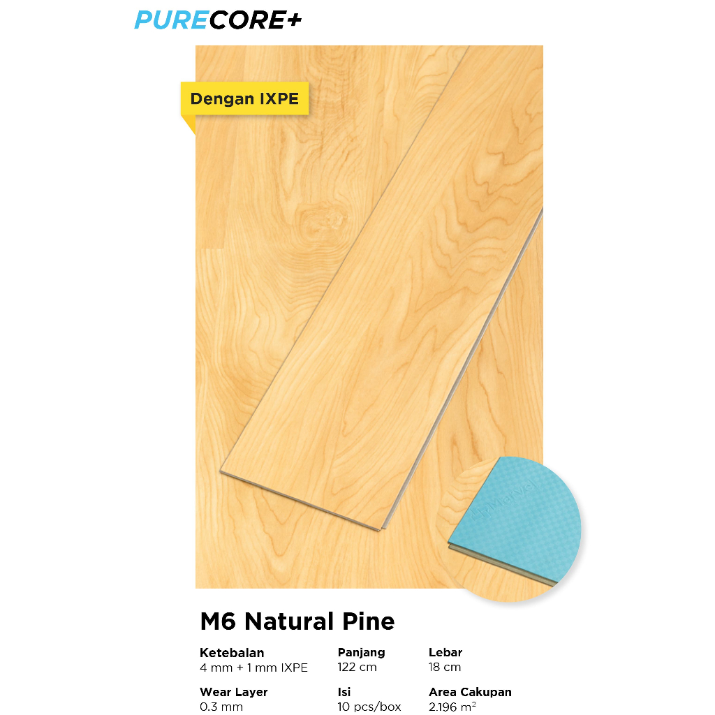 Jual SPC Marvel Pure Core M6 - Natural Pine 5mm | SPC + IXPE Foam 4+1mm ...