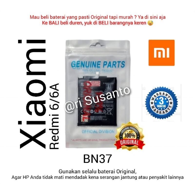 Jual Baterai Xiaomi Redmi 6/6A BN37 Asli (Original 100%) batere batre ...