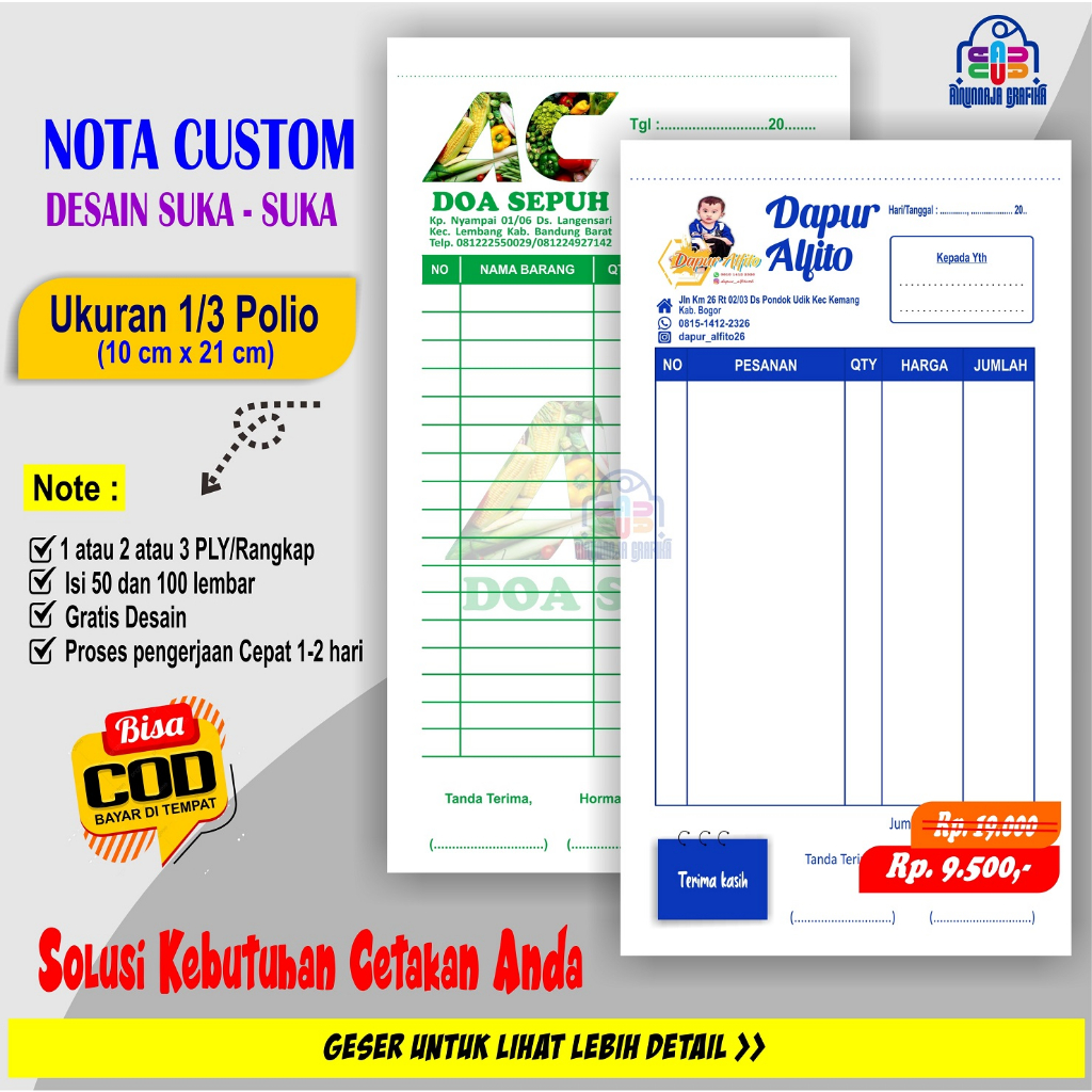Jual cetak nota bon, cetak nota boin custom pake nama sendiri ukuran ...
