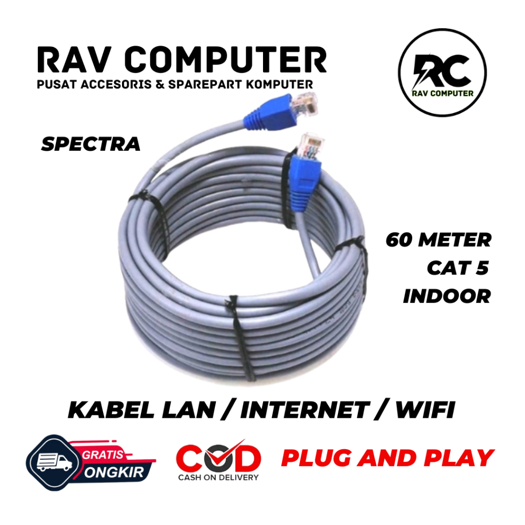 Jual KABEL LAN / INTERNET / WIFI 60 METER SPECTRA INDOOR CAT 5 SIAP ...