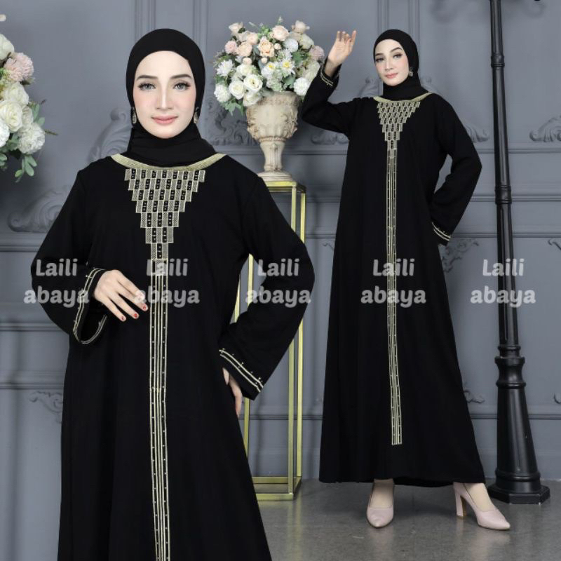 Jual Abaya Bordir Super Jumbo Ld.140 cm Gamis Hitam Polos | Shopee ...