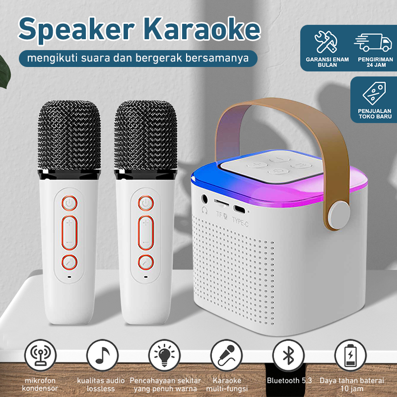 Jual Speaker bluetooth 2Mic 1 set karaoke speaker ktv Cute Wireless ...