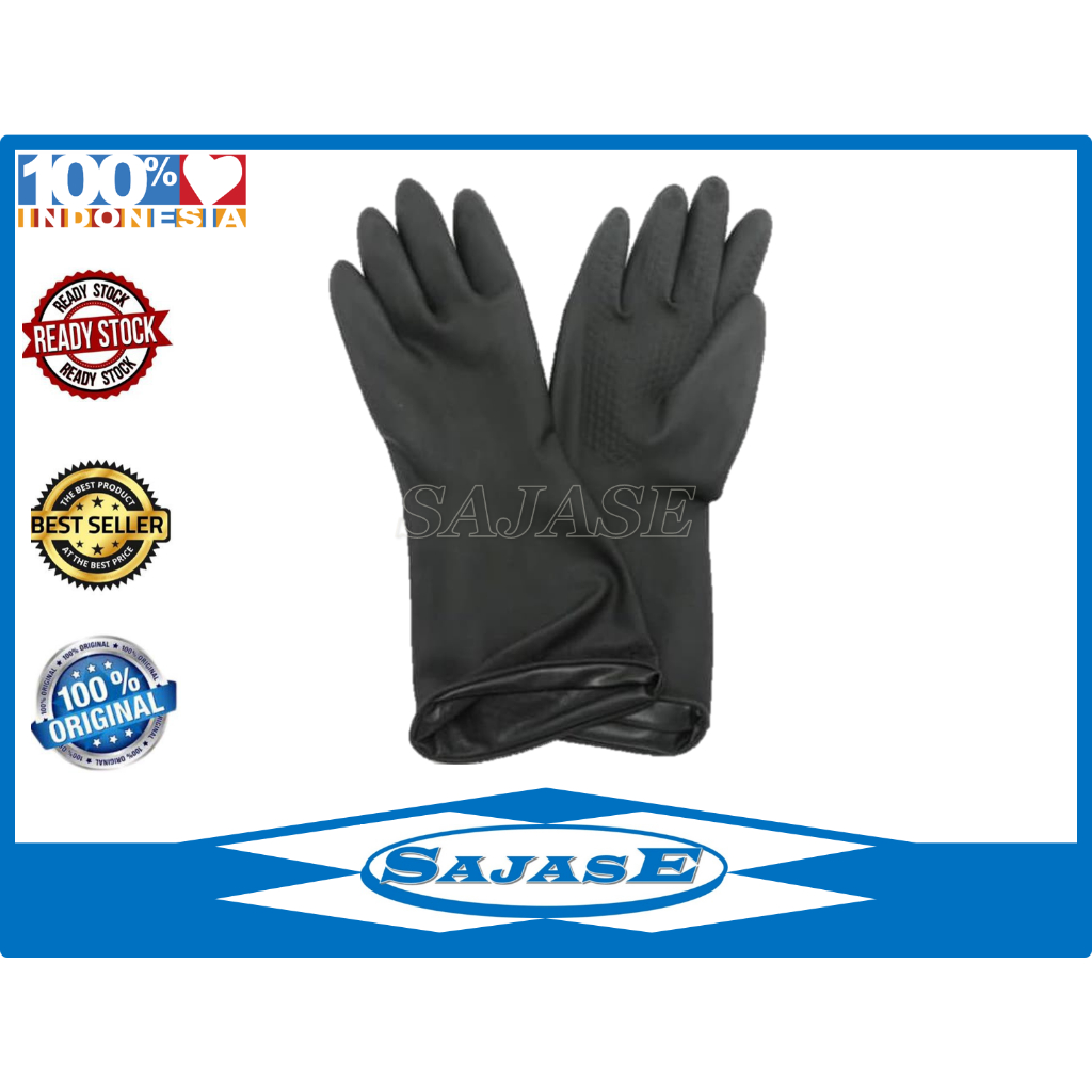 Jual Sarung tangan karet hitam panjang 40cm tebal Latex glove hitam ...