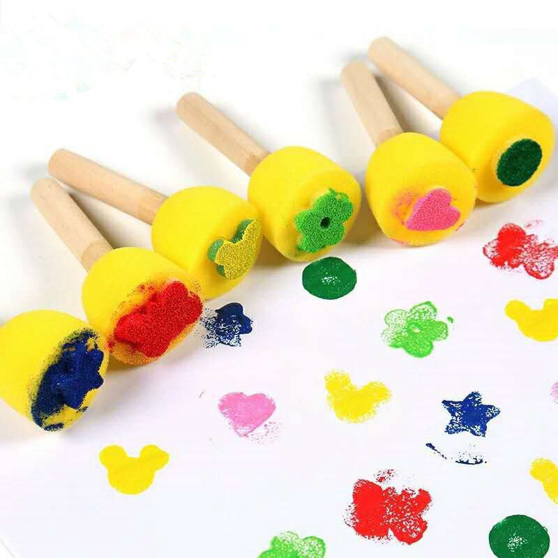 Jual (1 SET ISI 6 KUAS) KUAS PAINTING ANAK SPONS DOT BERMOTIF / KUAS ...