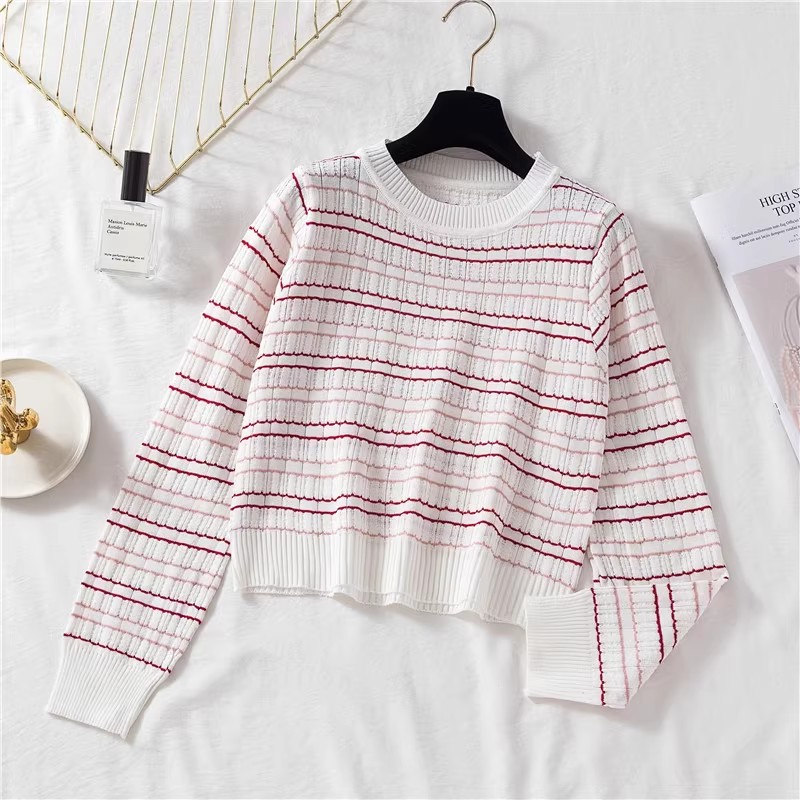 Jual The Monseur Gallery Kaos Rajut Lengan Pendek Wanita Striped T-shirt Korean Style | Shopee ...