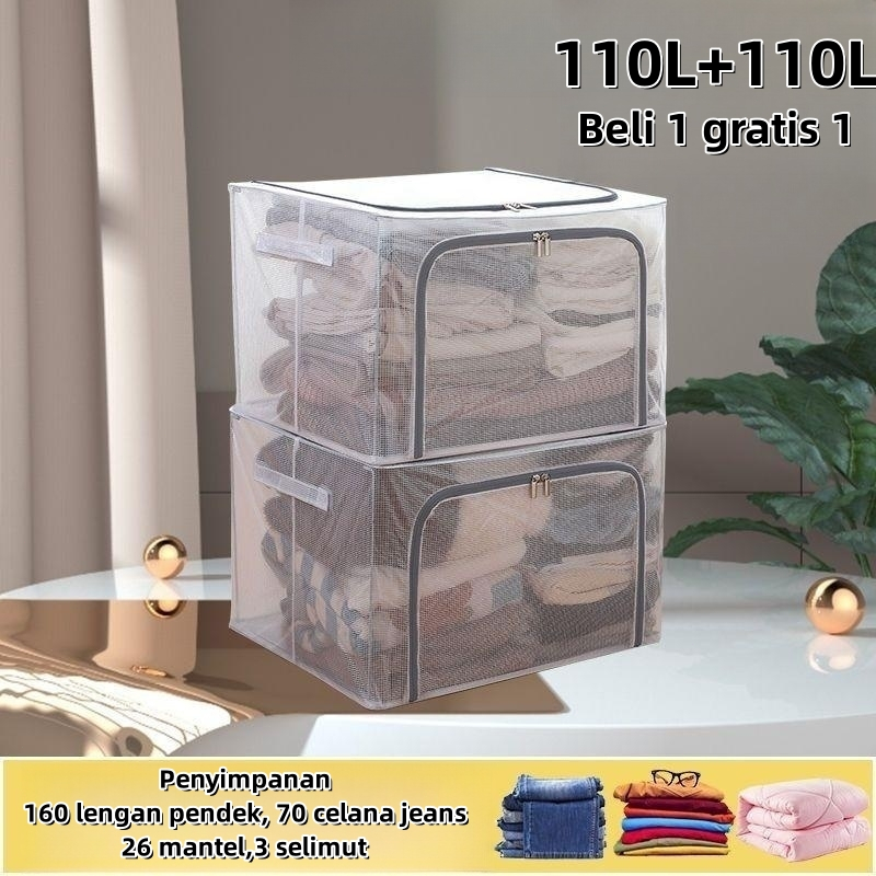 Jual Kotak Penyimpanan 66L 110L Storage Box Organizer Besar Lipat Transparant Large Box Storage ...