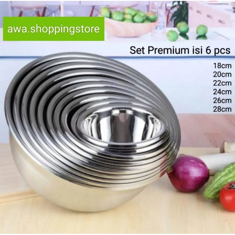 Jual [6pcs] Set Baskom Stainless Premium Tebal Tinggi Tahan Karat Varian Ukuran 18"20"22"24"26 ...