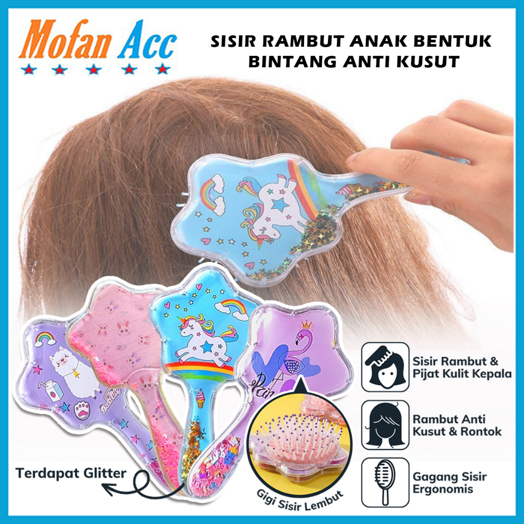 Jual Sisir Rambut Bentuk Bintang Glitter Anti Kusut Pijat Kulit Kepala ...