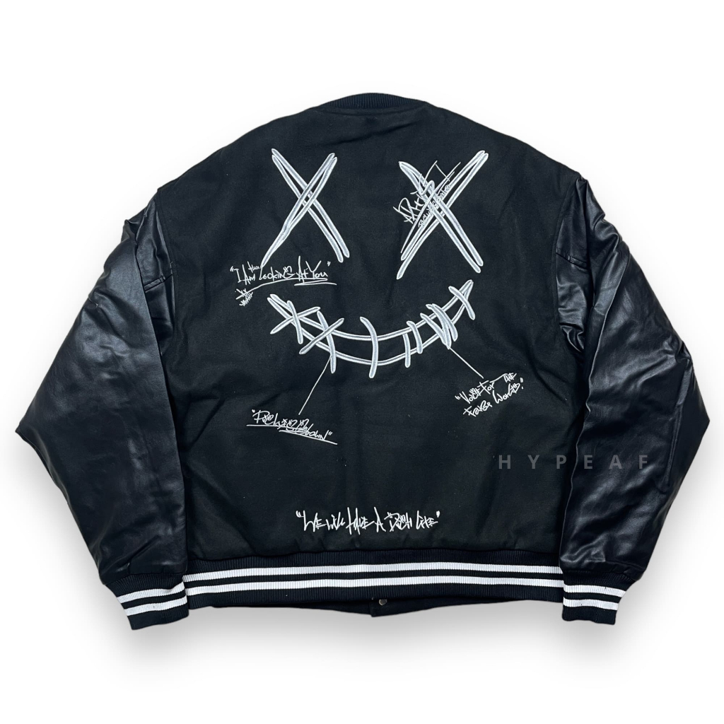 Jual RIC Ricky Is Clown Black Varsity Jacket - Ripped Smiley | Shopee ...
