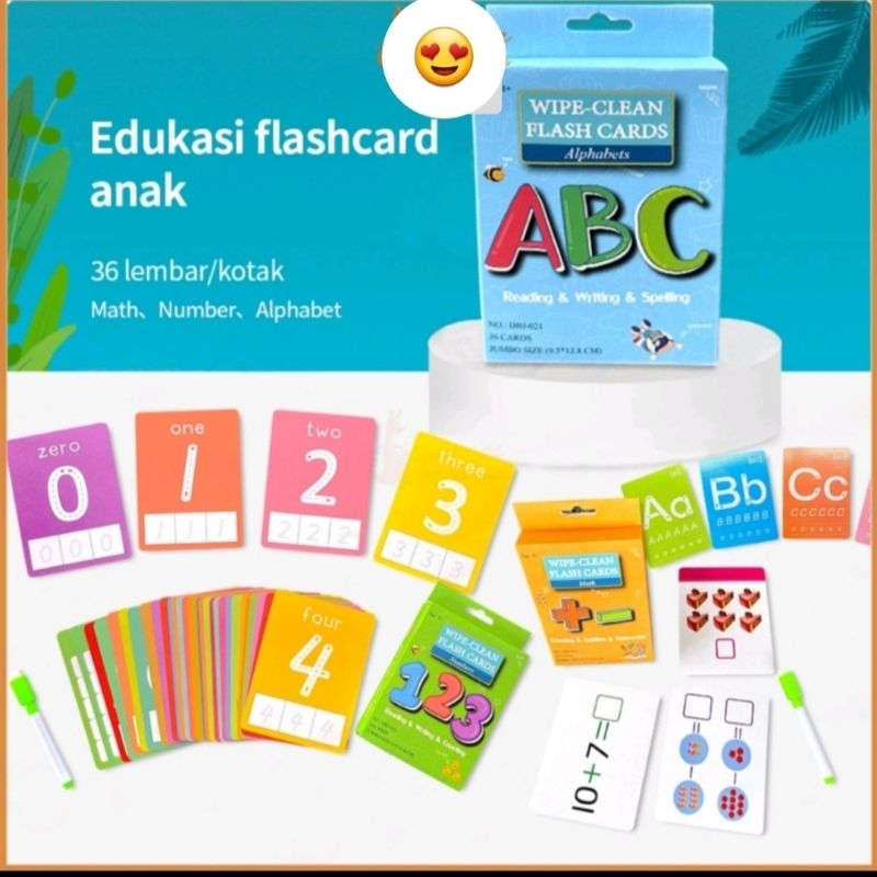 Jual flash card edukasi anak kartu belajar alfabet math 1set isi 36 ...