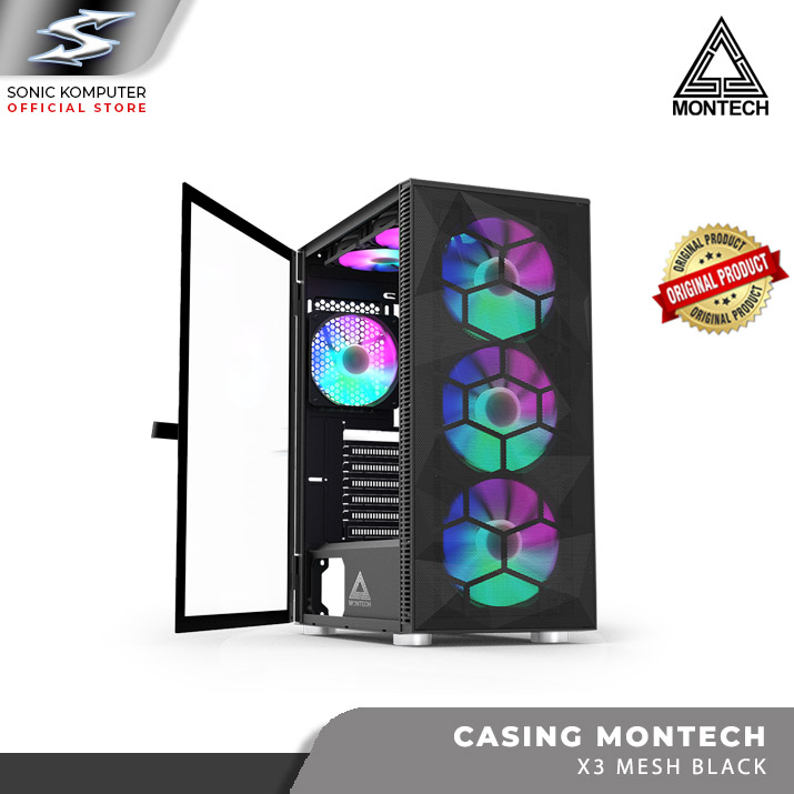 Jual Casing PC Gaming MONTECH X3 Mesh Black | Shopee Indonesia