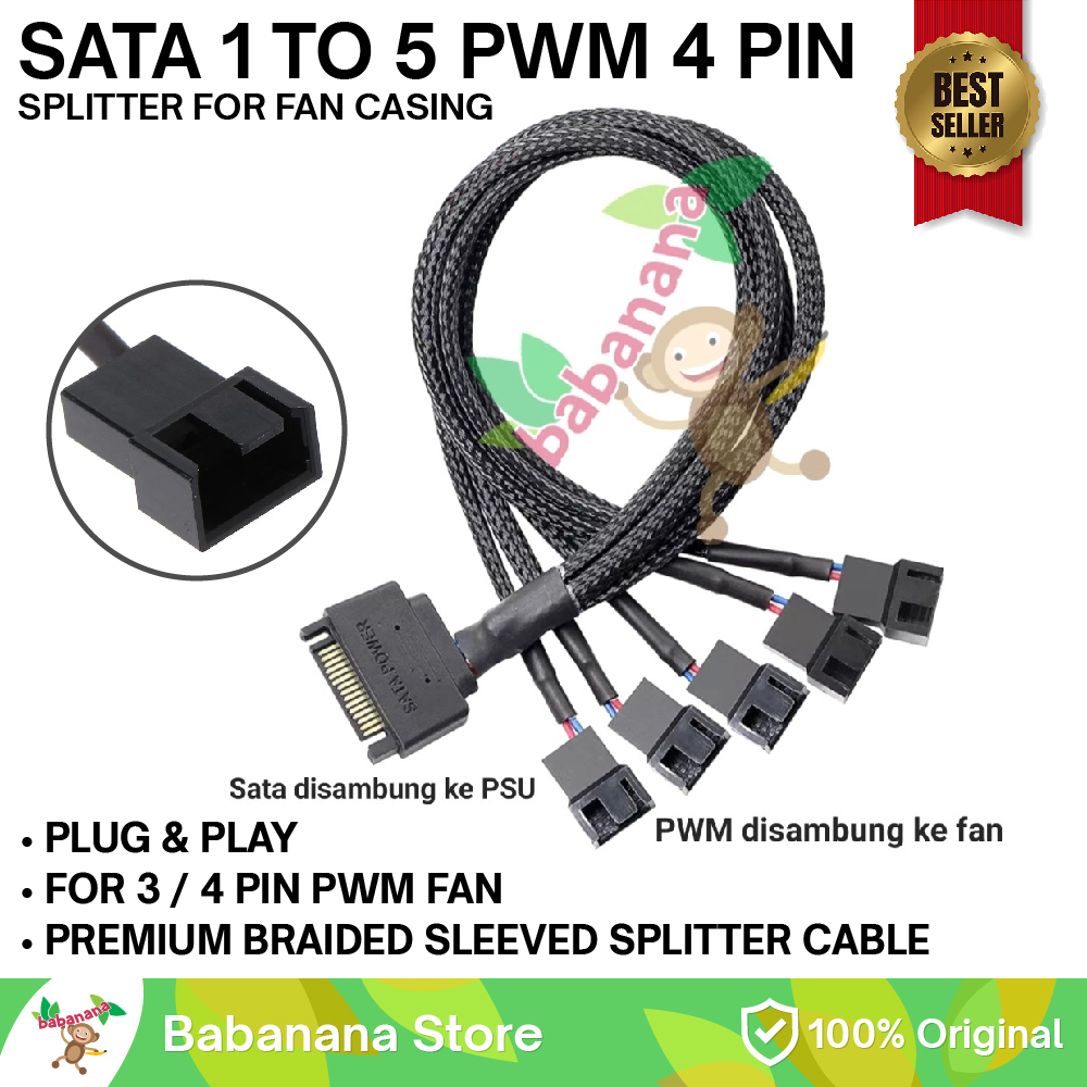 Jual Kabel splitter 1 to 5 cabang fan hub sata pwm fan case pc adapter ...