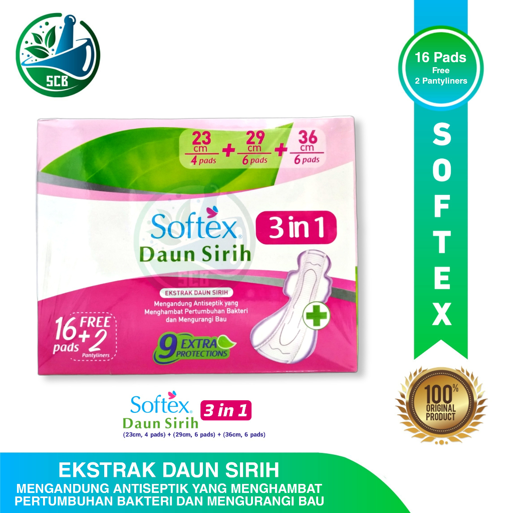 Jual Softex Daun Sirih 3 In 1 Pack 16 Pads + 2 Pantyliner | Shopee Indonesia