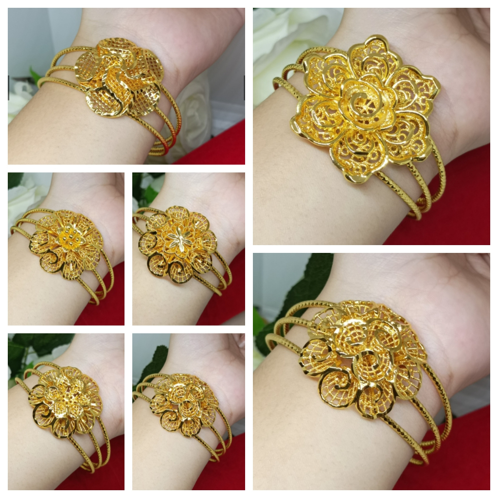 Jual Gelang Tangan Titanium Bulat Bunga Kendari Gelang Dubai Lapis Emas ...