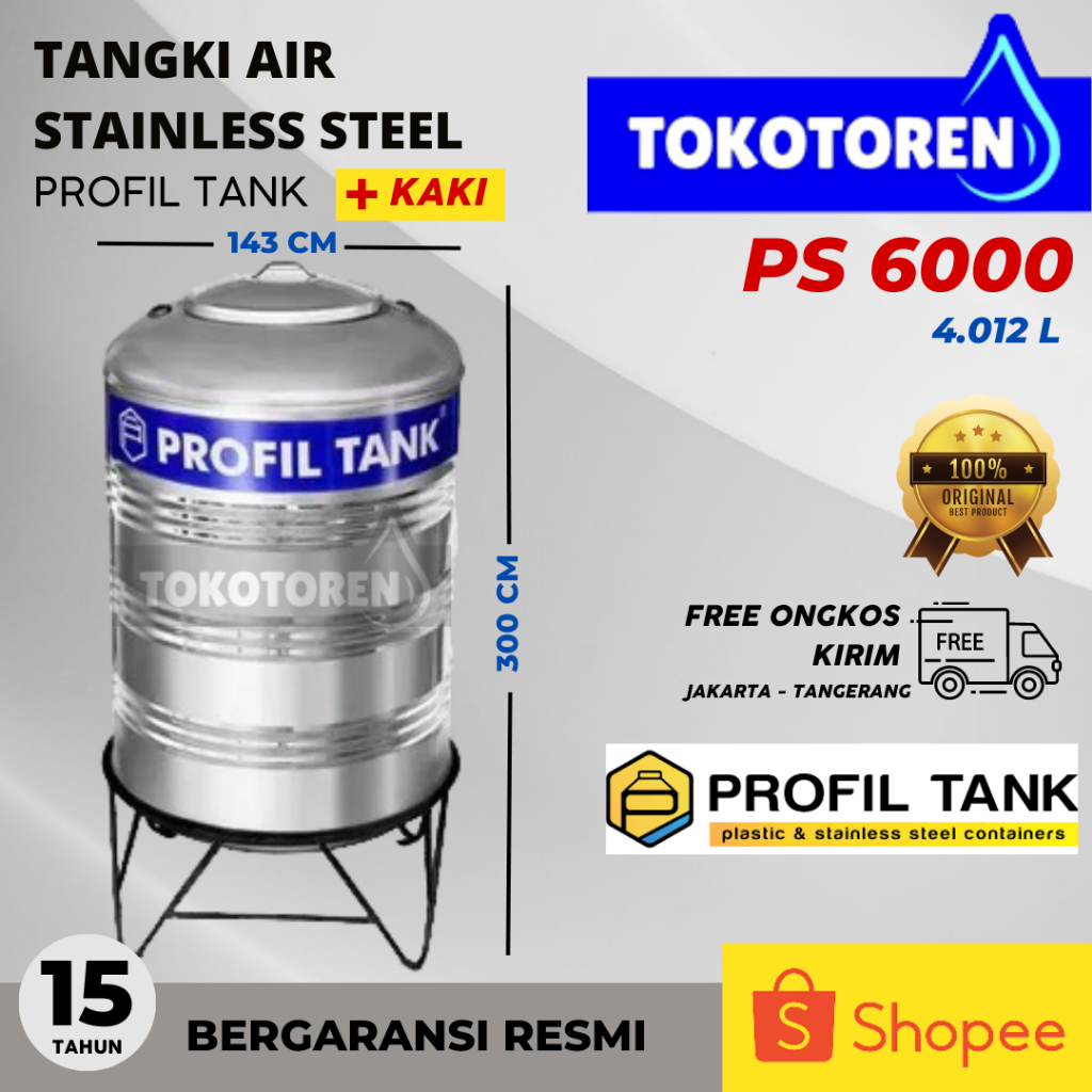 Jual TOREN / TANGKI STAINLESS PROFIL TANK PS 6000 + KAKI GARANSI RESMI ...