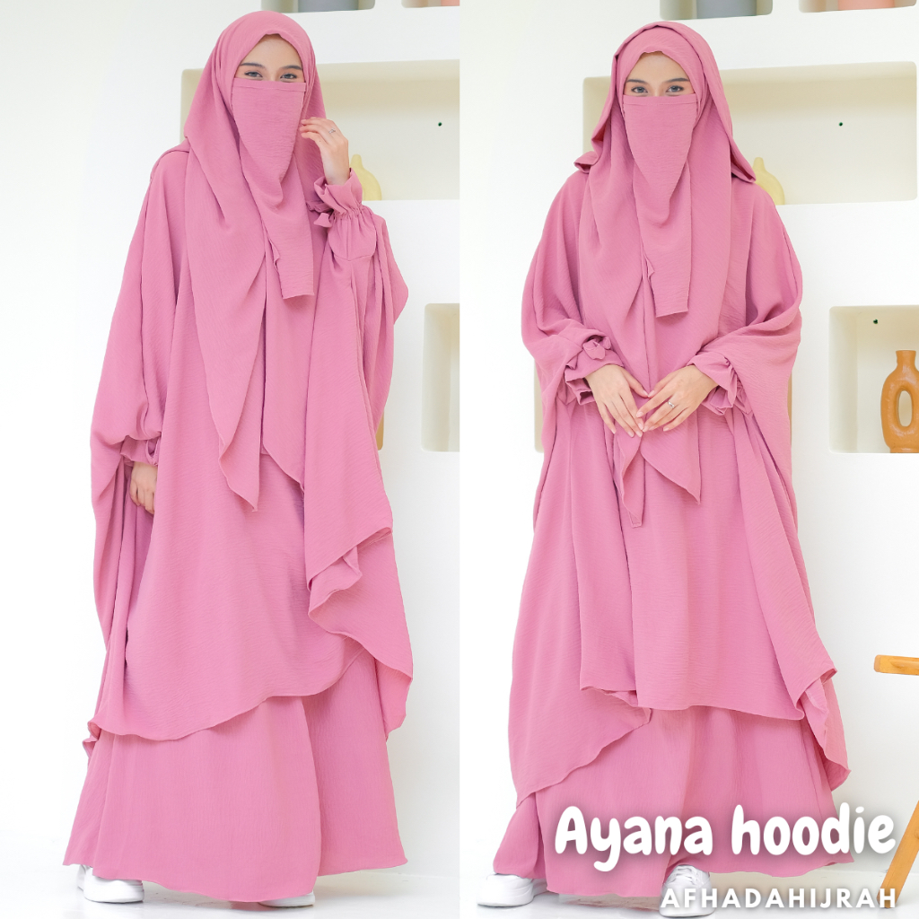 Jual Afhadahijrah - Gamis set cadar AYANA hoodie dusty crinkle airflow baju dan hijab instan ...