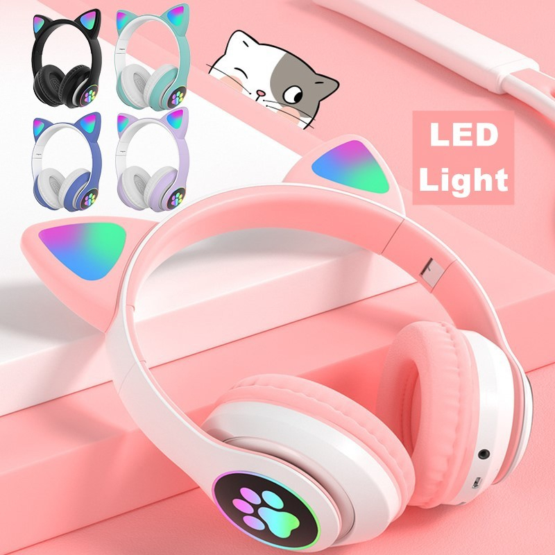 Jual Headset Bluetooth Motif Telinga Kucing STN Headphone Cat Ear Pink ...