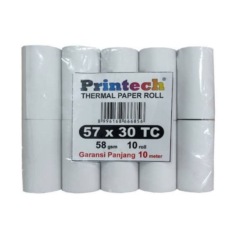 Jual [ PACK ISI 10 ] KERTAS THERMAL 57 X 30 PRINTECH / KERTAS KASIR / STRUK KASIR / STRUK PARKIR ...