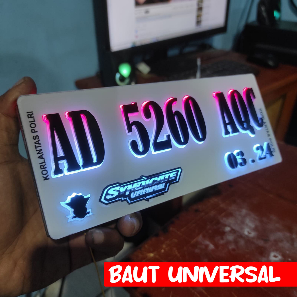 Jual Plat Motor Timbul LED Gradasi Blue Ice Akrilik Baut Universal ...