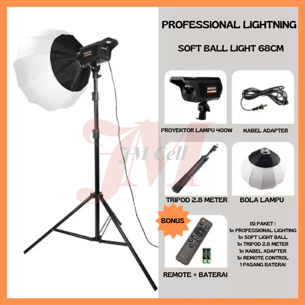 Jual Paket Komplit Lampu + Tripod Professional Studio Lightning Video 400w Soft Ball Light Flash ...
