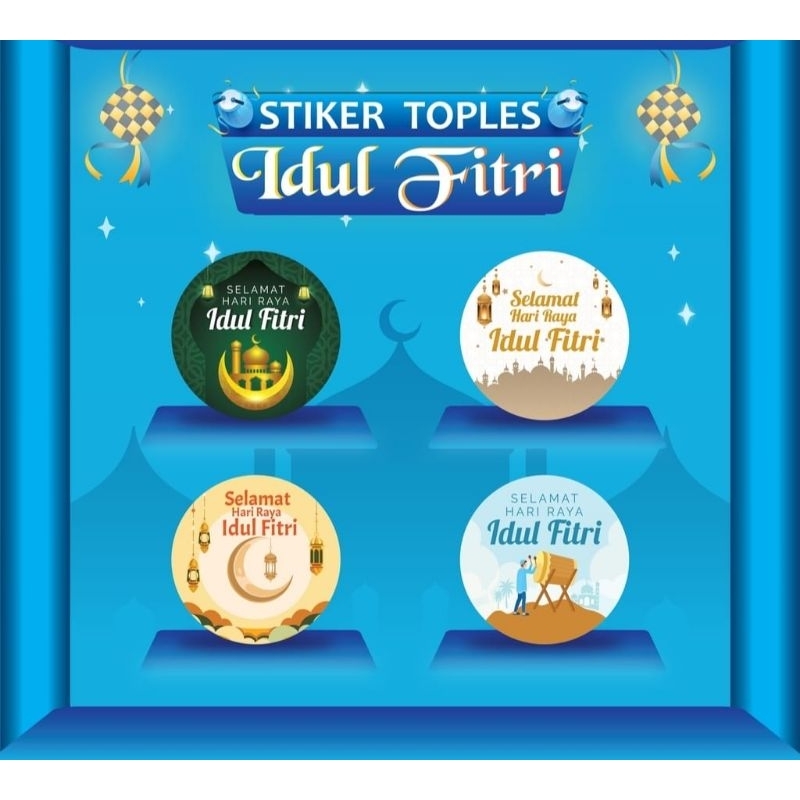 Jual Stiker Toples Stiker Lebaran Idul Fitri Stiker Hampers 7 cm isi 12 ...