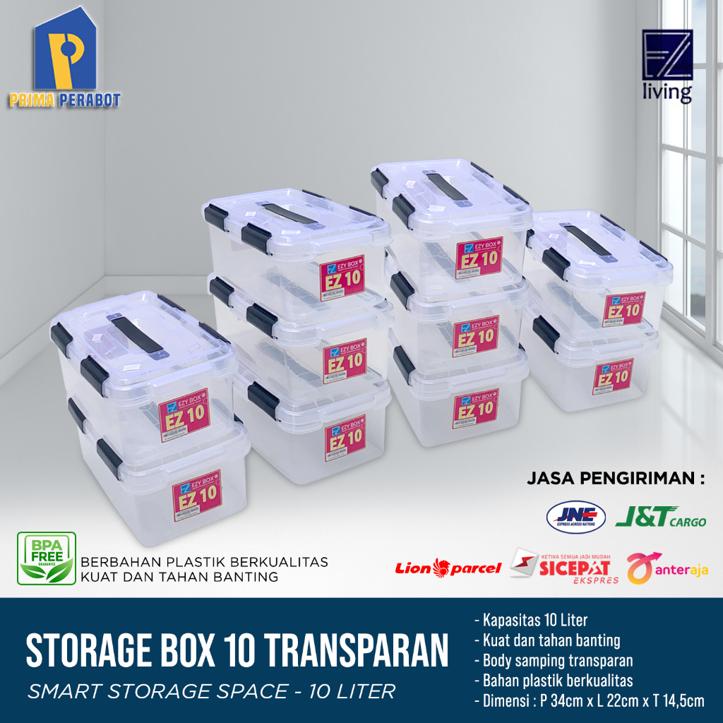 Jual Storage Box 10 Liter Container boks 10 Pcs EZ-10 Kotak Penyimpanan Serbaguna Transparan ...
