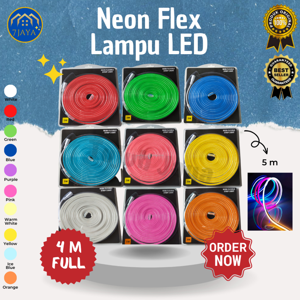 Jual Neon Flex Lampu LED DC 12V 4 METER FULL | Shopee Indonesia