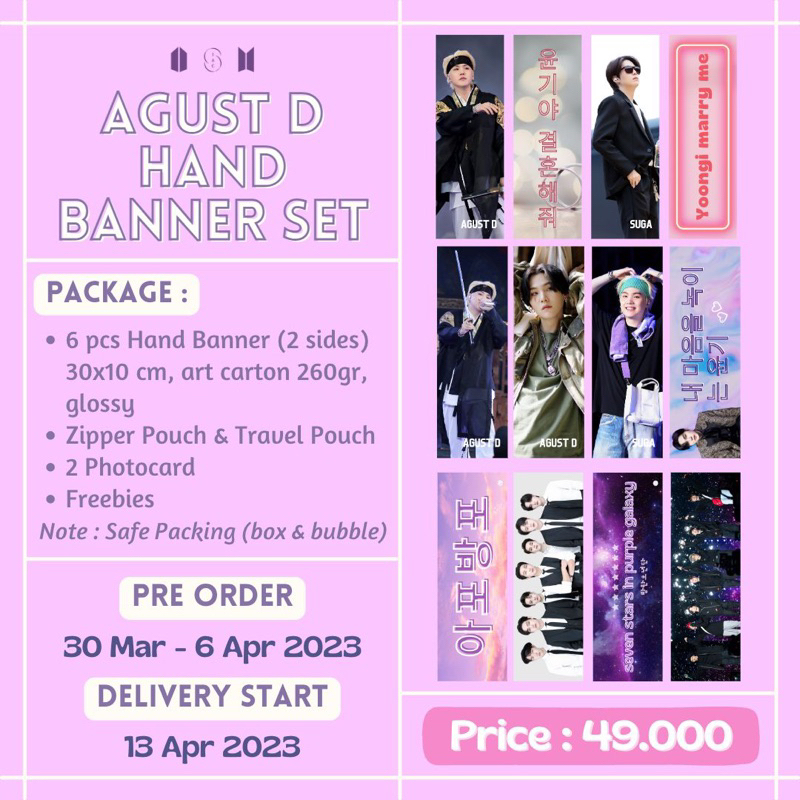 Jual AGUSTD SUGA YOONGI BTS HAND BANNER SET (FANMADE) | Shopee Indonesia