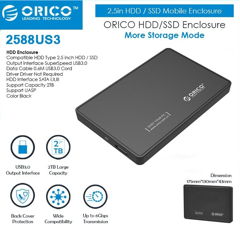 Jual Casing Hardisk External Sata 2,5" USB 3.0 HDD Enclosure Sata 2.5 inch ORICO 2588 US3 / 2521 ...
