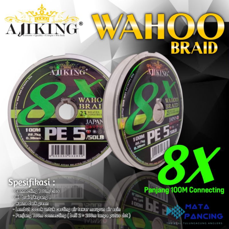 Jual Benang PE Ajiking Wahoo Braid X8 connecting 100m benang pancing ...