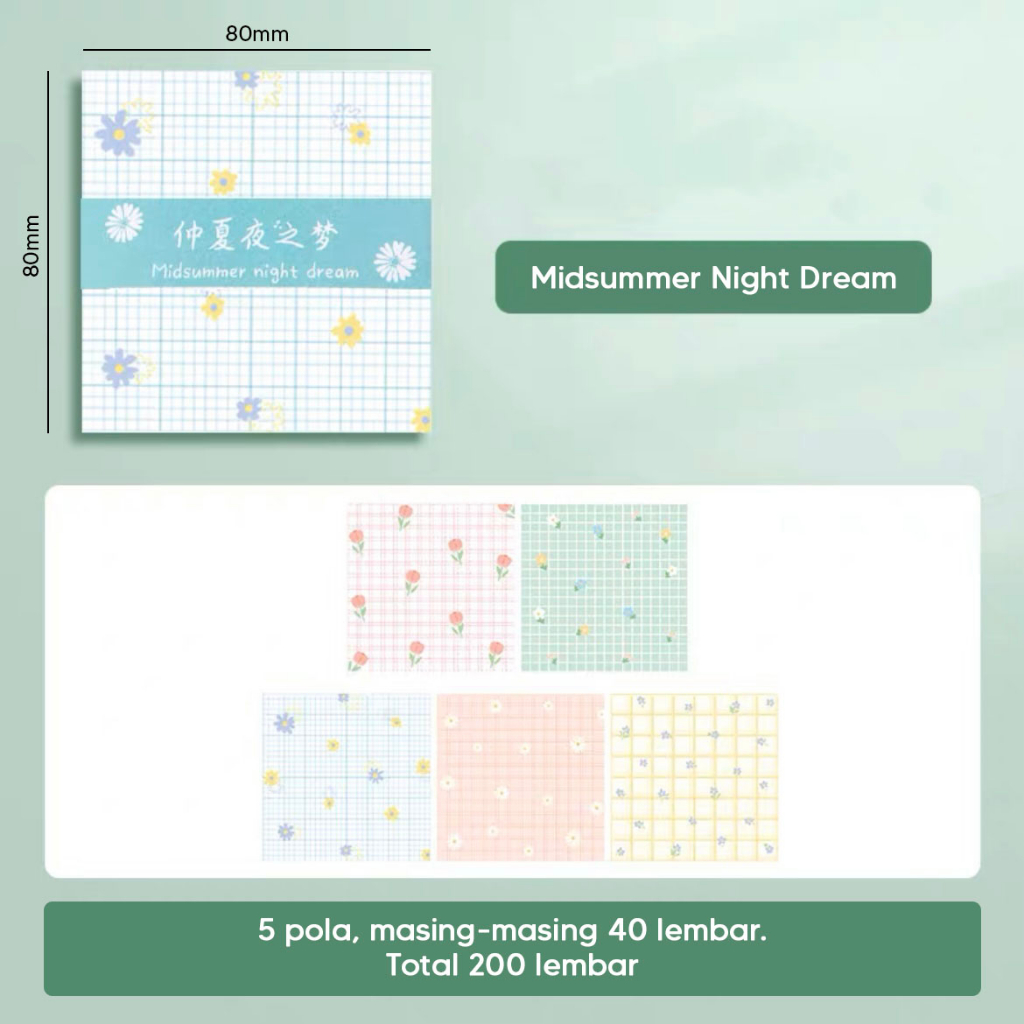 Jual 200 Lembar Memo Anti Lengket Motif Kotak Kotak Note Journal Pastel ...
