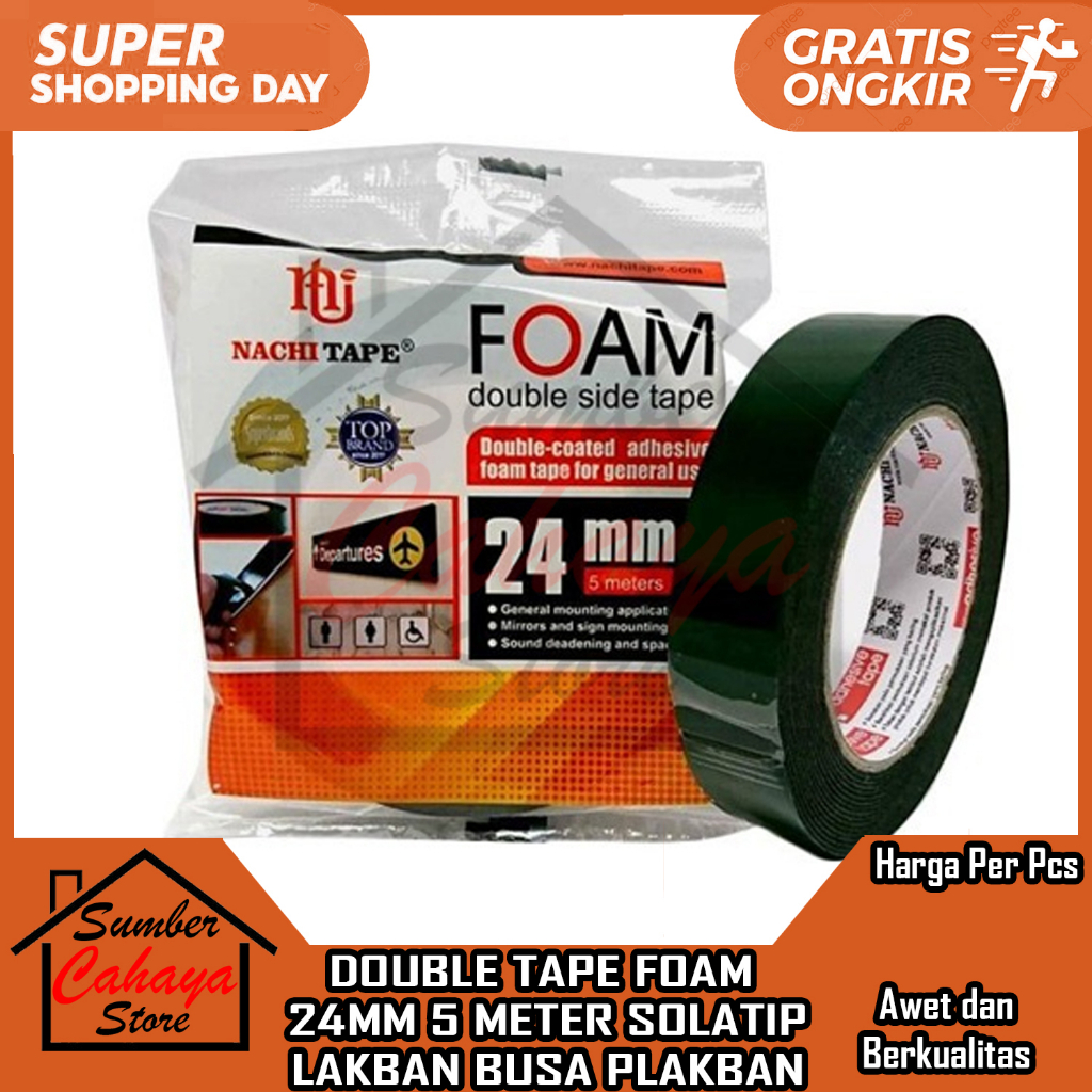 Jual DOUBLE TAPE FOAM 24 MM 5 METER 5M SOLATIP LAKBAN BUSA HIJAU ISOLASI BULAK BALIK DOUBEL ...
