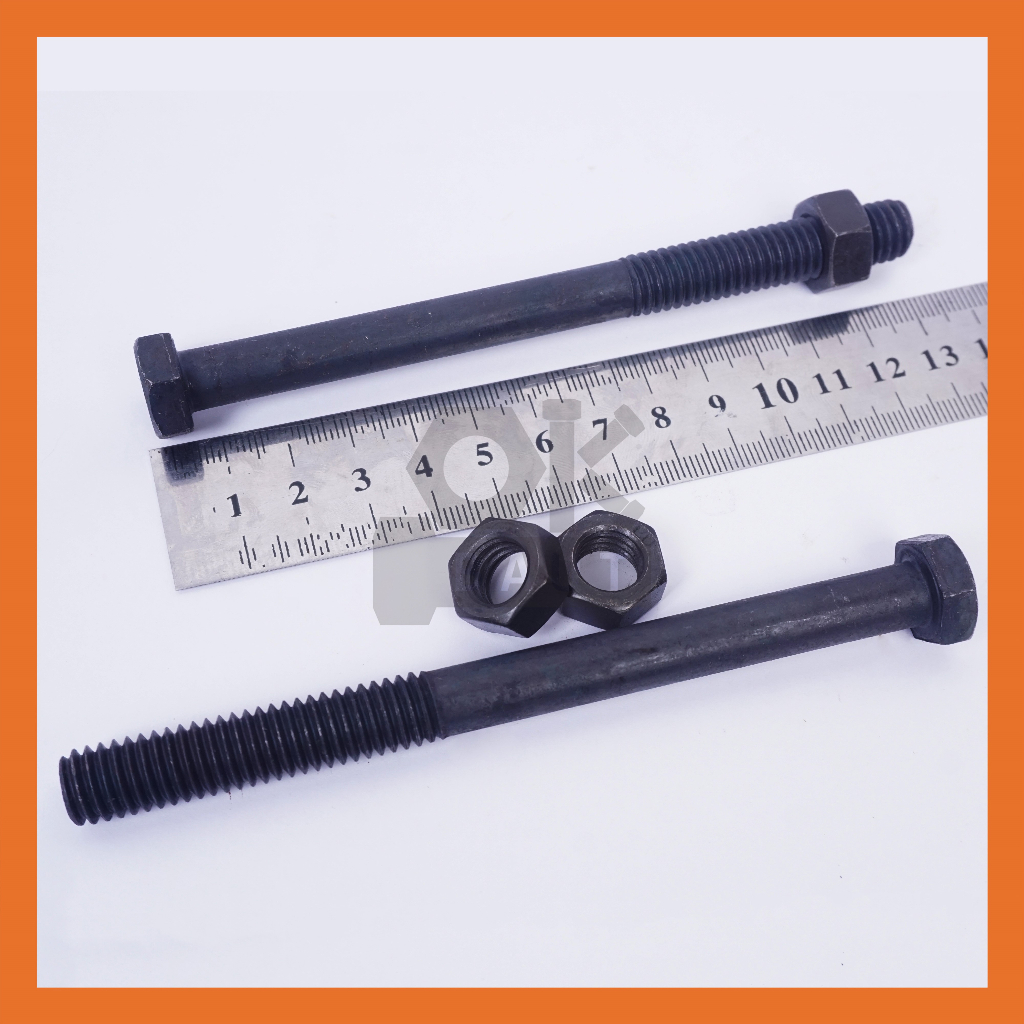 Jual B/N Baut Besi UNC + Mur Hitam 7/16" x 5" / Baut hitam / Baut besi ...