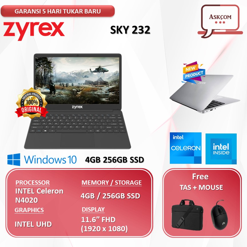 Jual Laptop MURAH Zyrex SKY 232 N4020 4GB 256GB SSD+64GB W10 11.6FHD BT | Shopee Indonesia