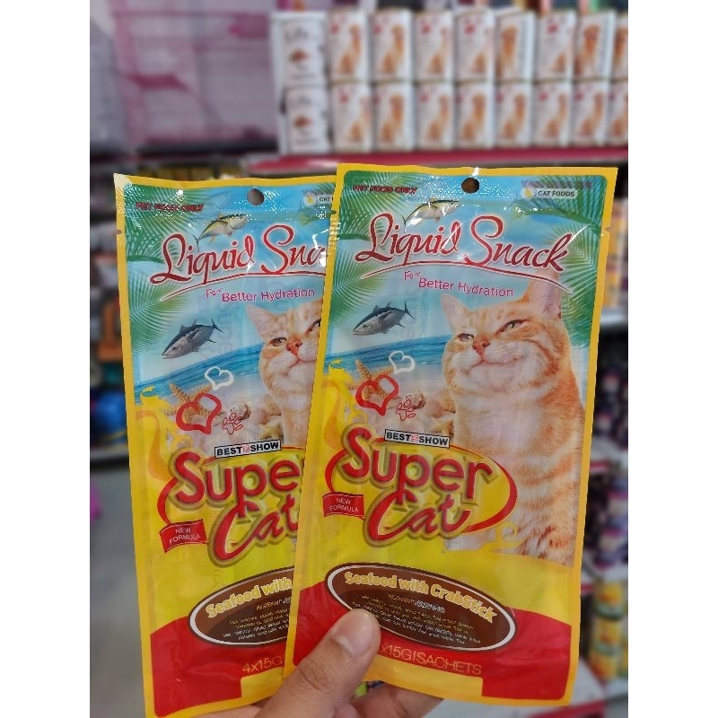 Jual Super Cat Liquid Snack Kucing 4×15g Varian Seafood & Crabstick ...