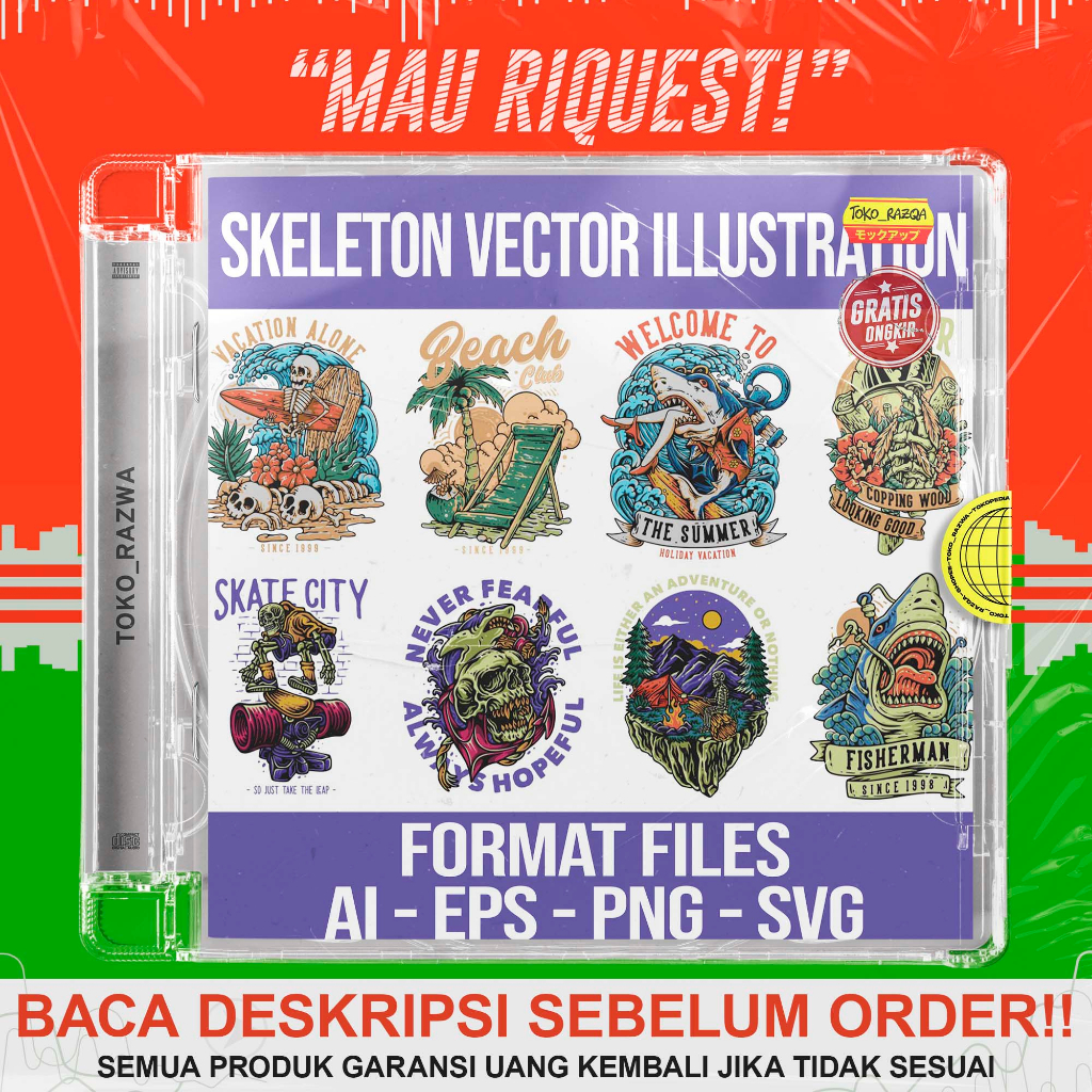 Jual 20 Design Vector - Skeleton Vector Illustration Set - Disain ...