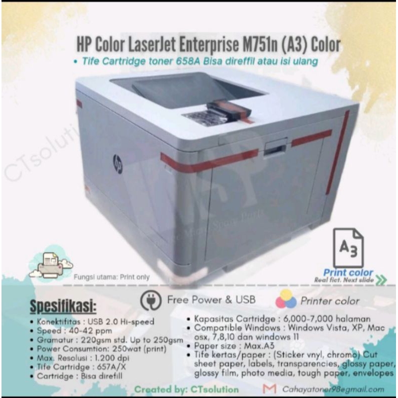 Jual HP Color Laser Jet Enterprise M751 A3 (warna) | Shopee Indonesia