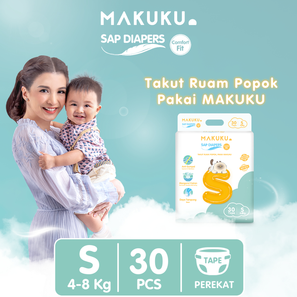 Jual MAKUKU SAP Diapers Comfort Fit Tape S30 Popok Bayi Tipis Extra Dry ...