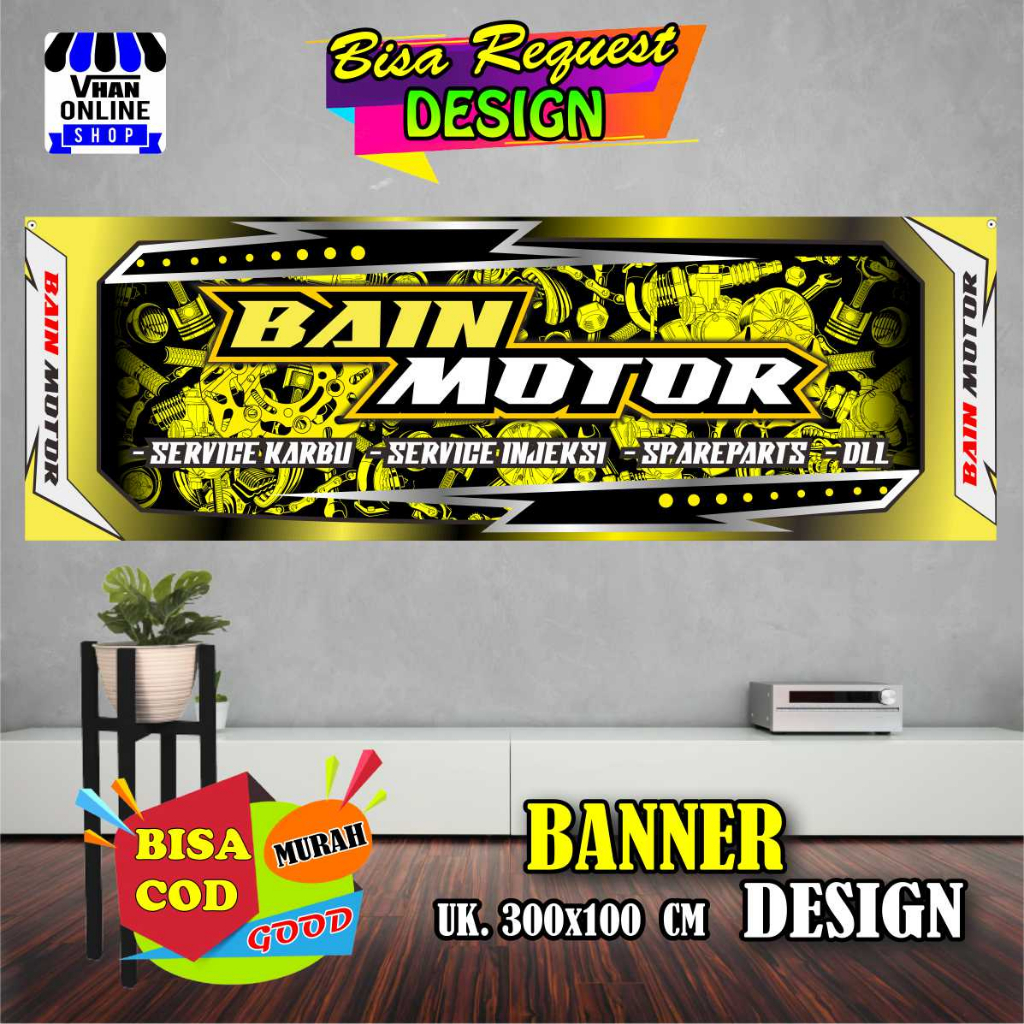 Jual Spanduk Banner Racing Bengkel, Model Warna Kuning, Toko Sparepart ...