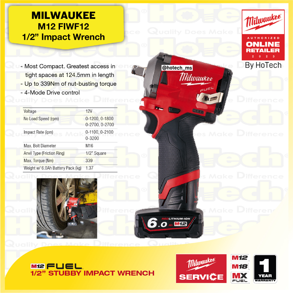 Jual MILWAUKEE M12 FIWF12 | 1/2" Stubby Impact Wrench 12V (Unit Only ...