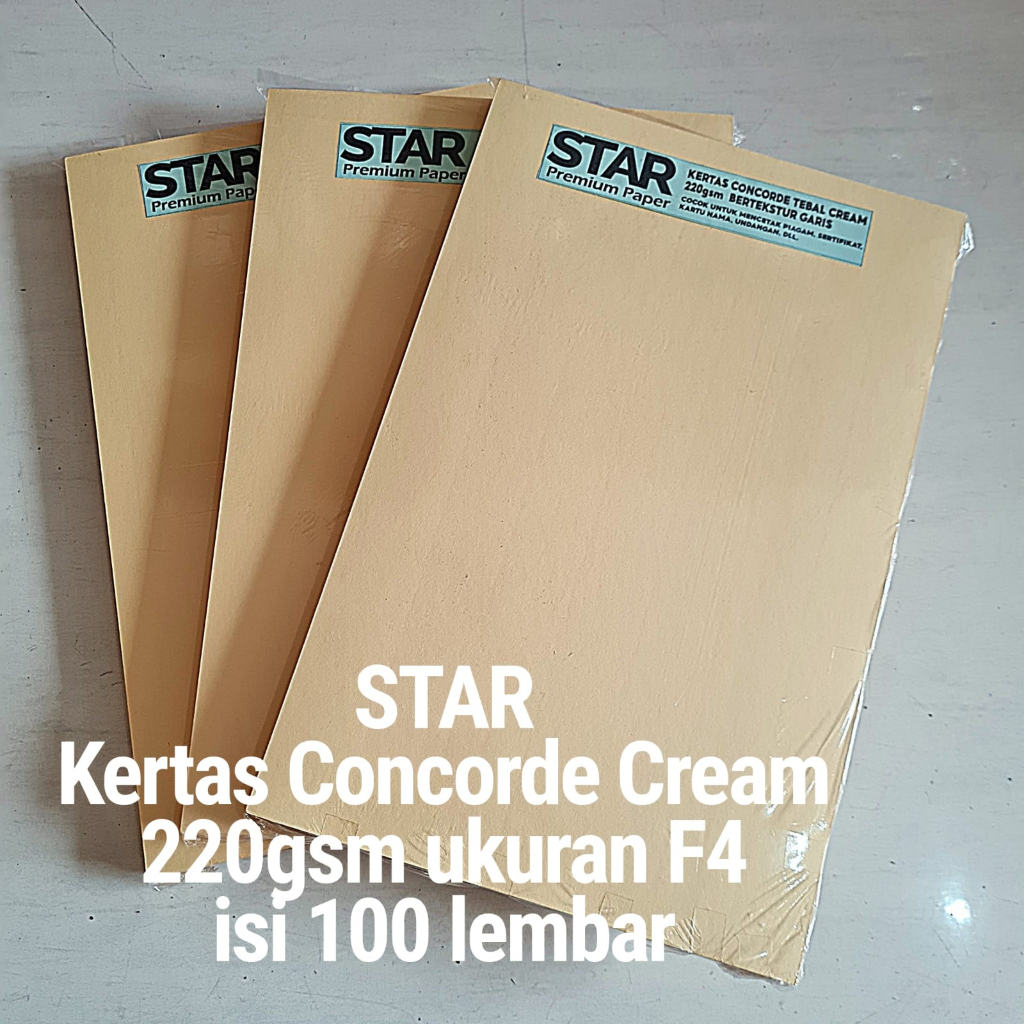 Jual Kertas Concorde CREAM - F4 220gsm (Kertas Piagam) | isi 100 lembar ...