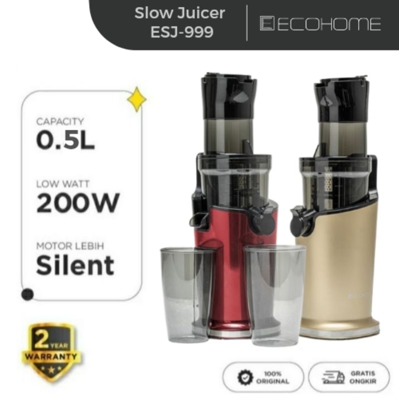 Jual SLOW JUICER LOW WATT ECOHOME ESJ999 RPM65 GARANSI RESMI 2TH ...