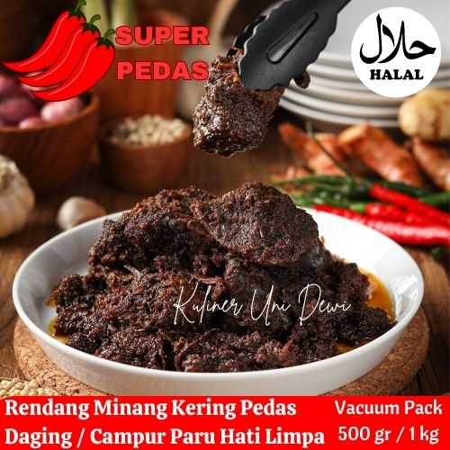 Jual Rendang Kering Hitam Pedas ENAK Daging Paru Limpa Hati Sapi Siap ...
