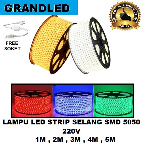 Jual LAMPU SELANG LED STRIP SMD 5050 220V PAKET 1M-10M FREE SOKET 1PCS ...