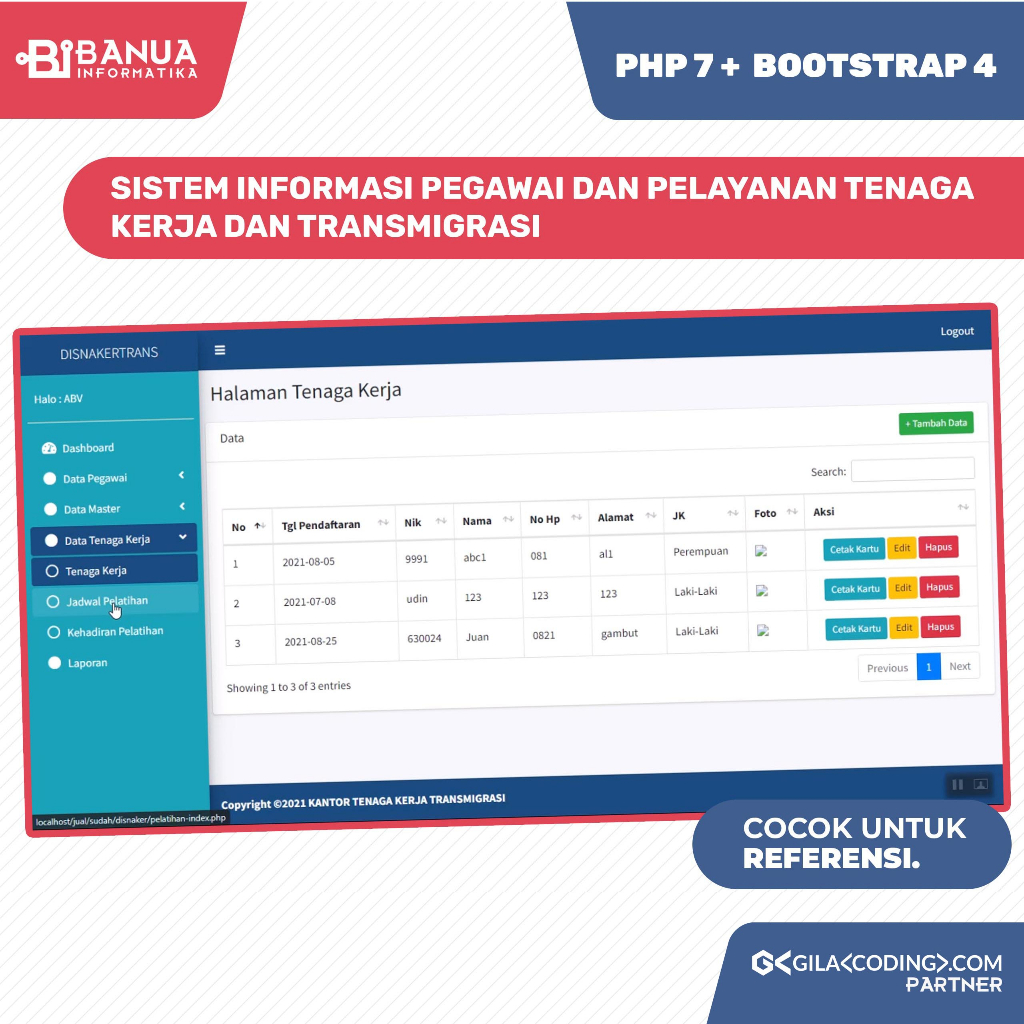 Jual Sistem Informasi Pegawai Dan Pelayanan Tenaga Kerja Dan Transmigrasi Berbasis Web | Shopee ...