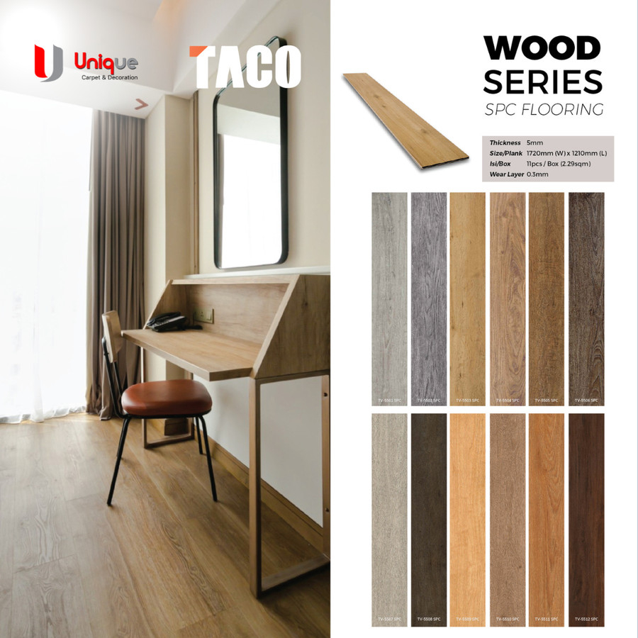 Jual Vinyl Taco SPC Klik 5mm / Lantai Wood Flooring Motif Kayu Minimalis | Shopee Indonesia