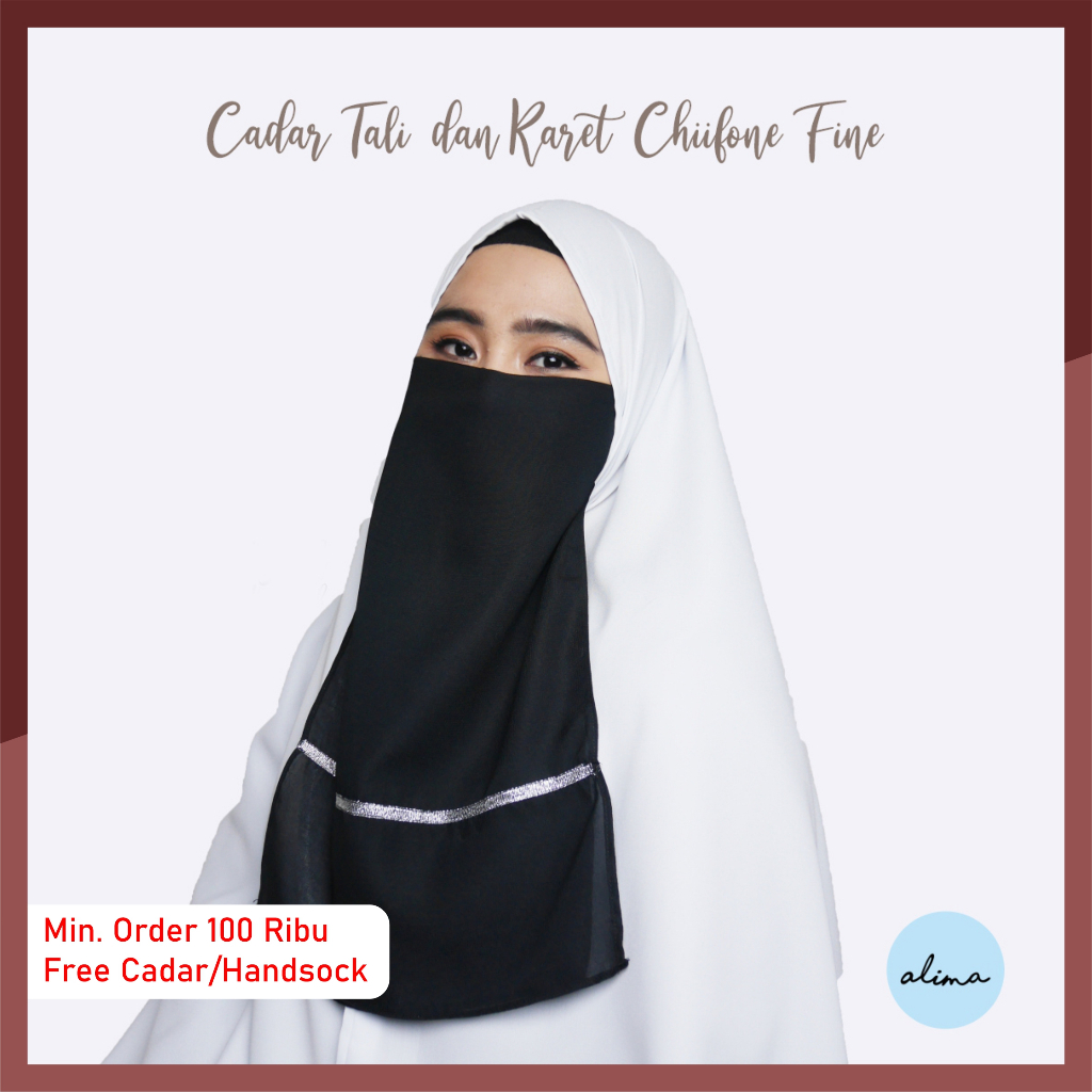 Jual Cadar Niqab Tali dan Karet Sifon Fine 2 Layer List Silver by Alima | Shopee Indonesia