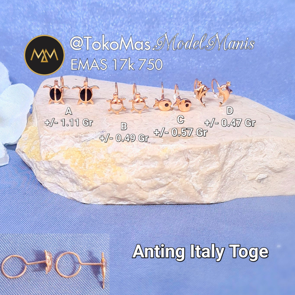 Jual Anting toge italy sea animal emas rosegold 750 kadar 17k | Shopee Indonesia