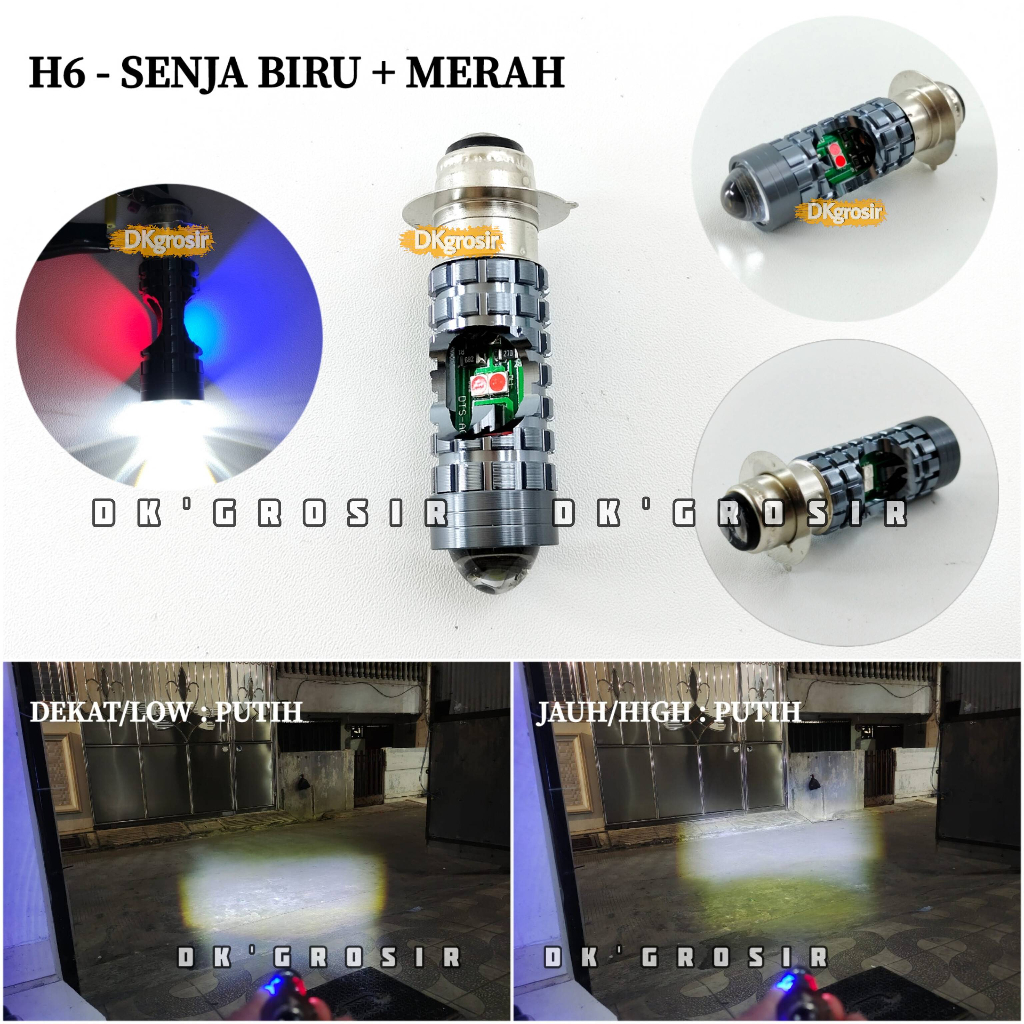 Jual Lampu Utama LED tipe Laser H6 plus senja Biru Merah High Low Putih Kuning - LAMPU DEPAN ...